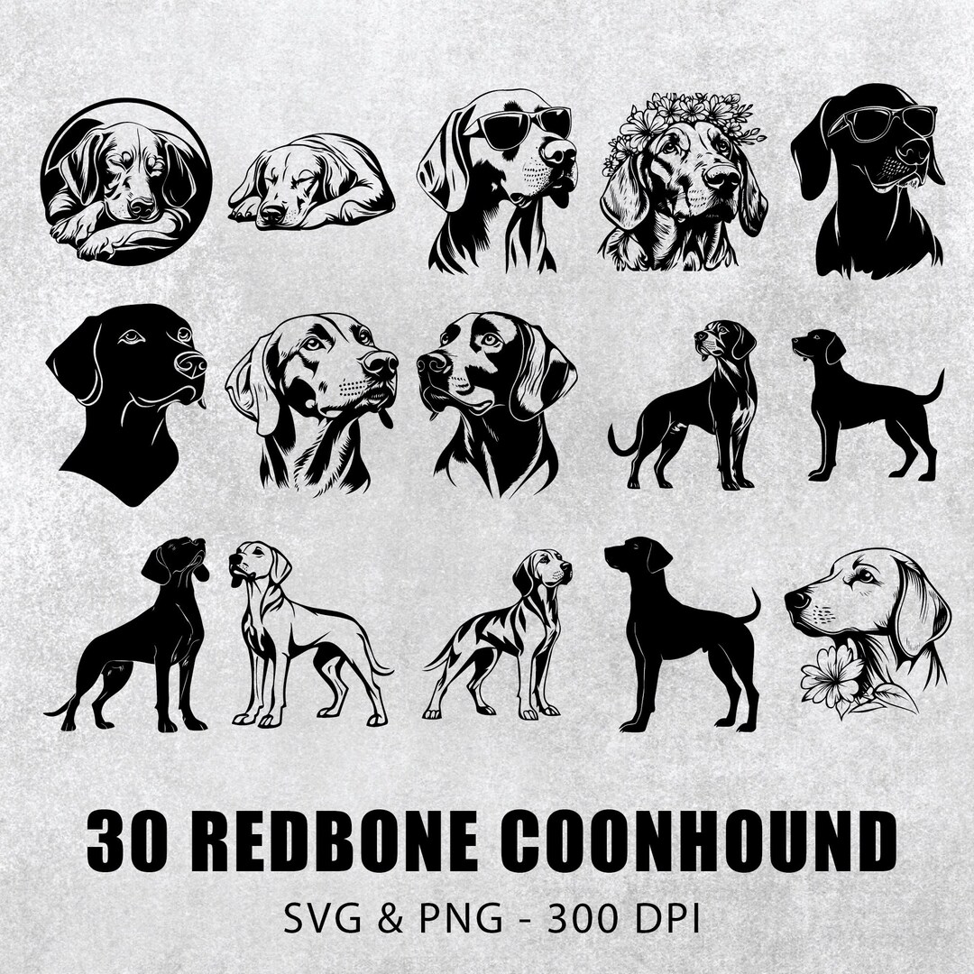 Redbone Coonhound Svg Bundle, Redbone Coonhound Silhouette, Redbone ...