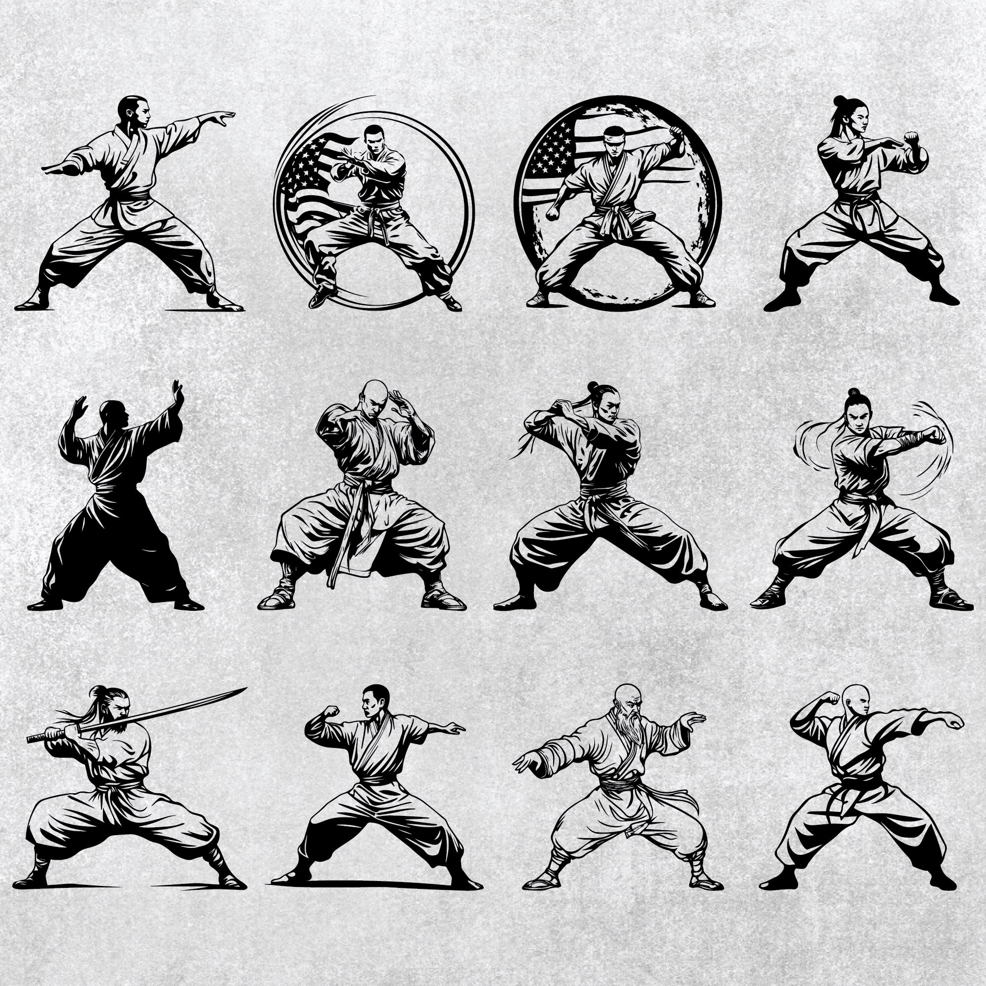 Kung Fu Silhouette SVG PNG Bundle: Martial Arts Clipart (digital ...