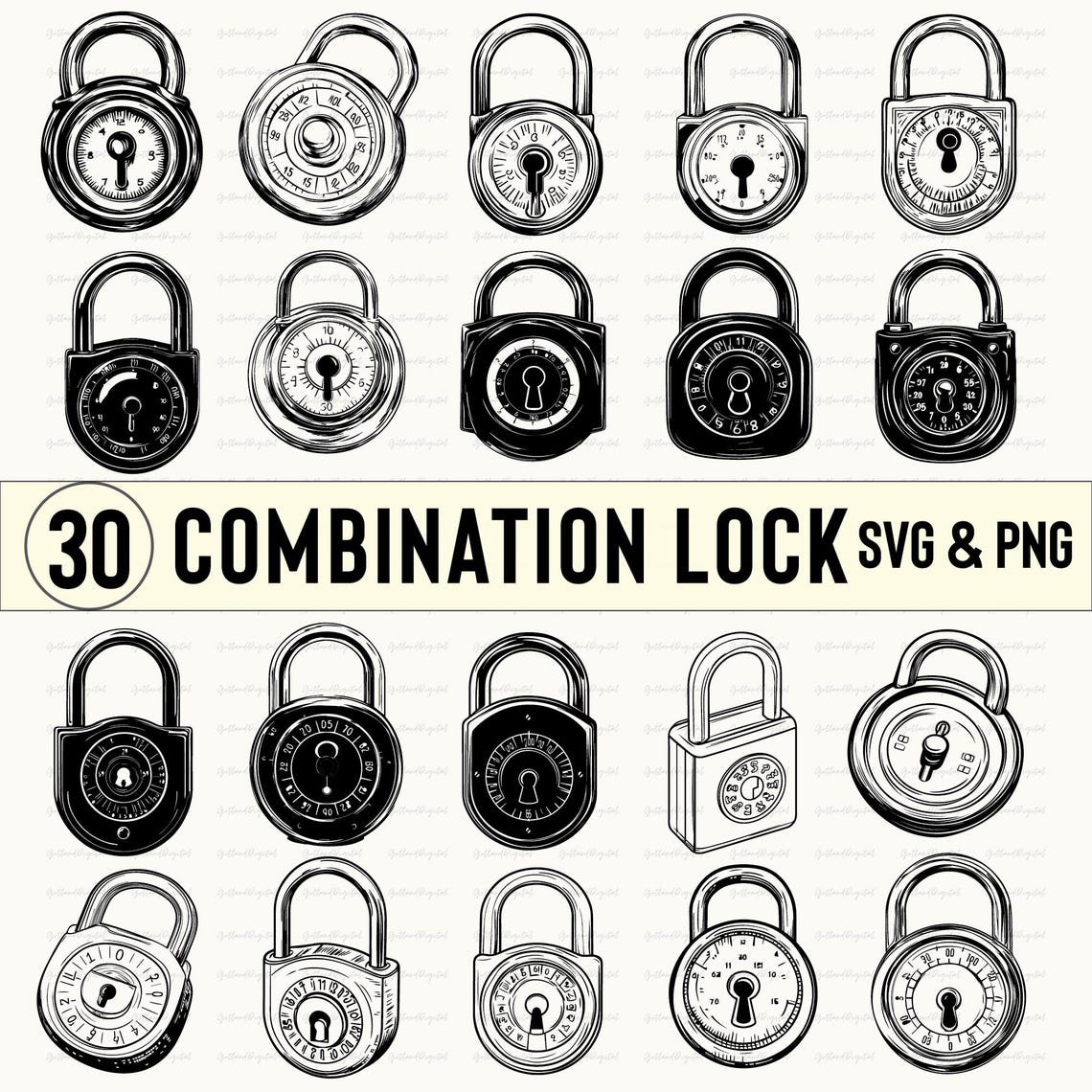 Combination Lock Svg Bundle, Combination Lock Silhouette, Combination ...