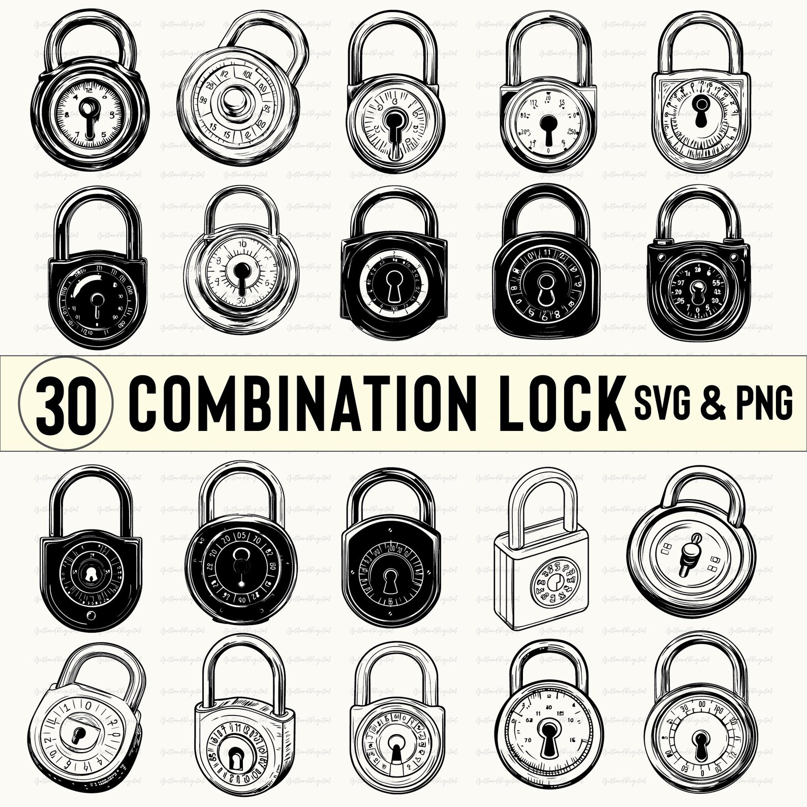 Combination Lock Svg Bundle, Combination Lock Silhouette, Combination ...