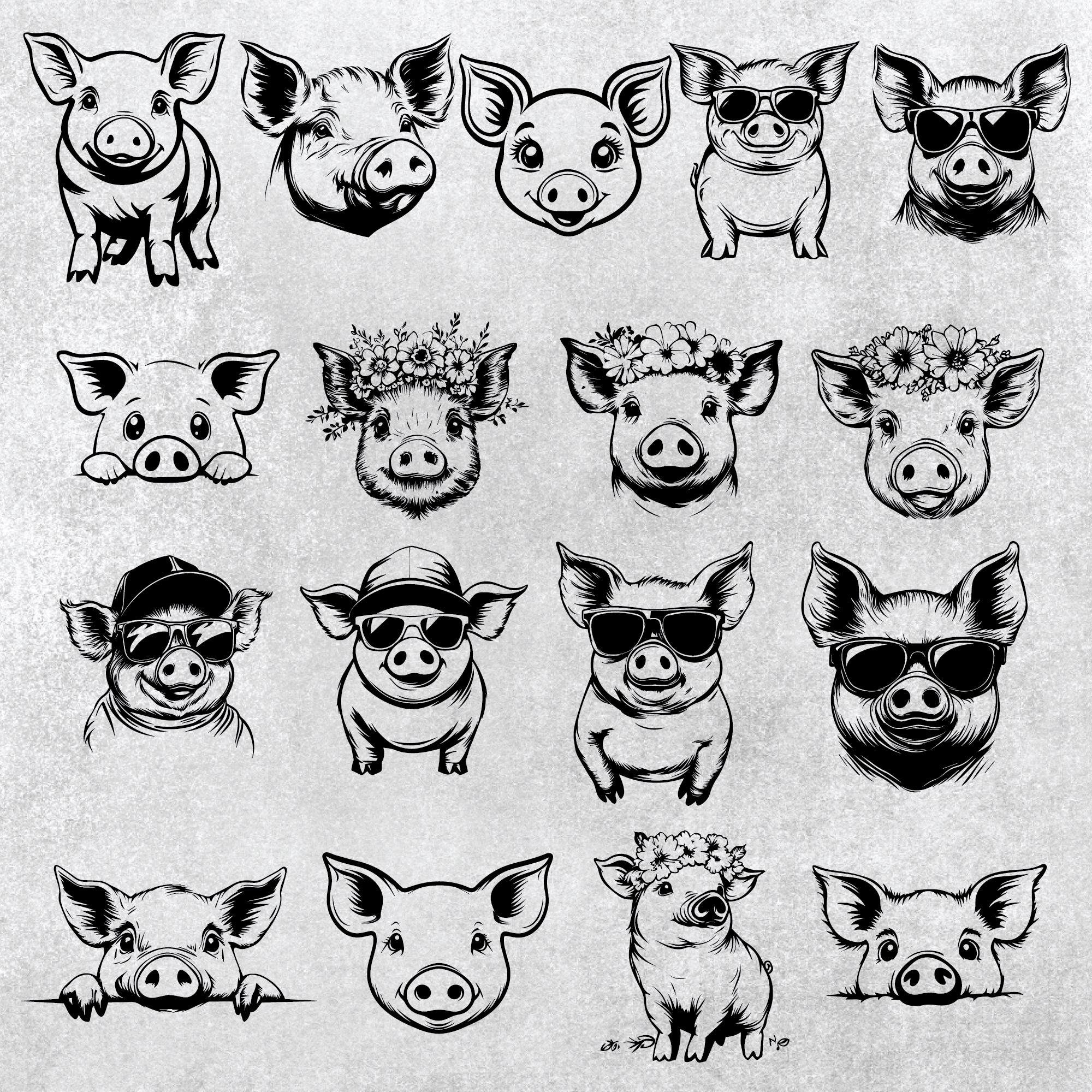 Cute Pig Svg Png Bundle, Cute Pig Clipart, Cute Pig Silhouette, Cute ...