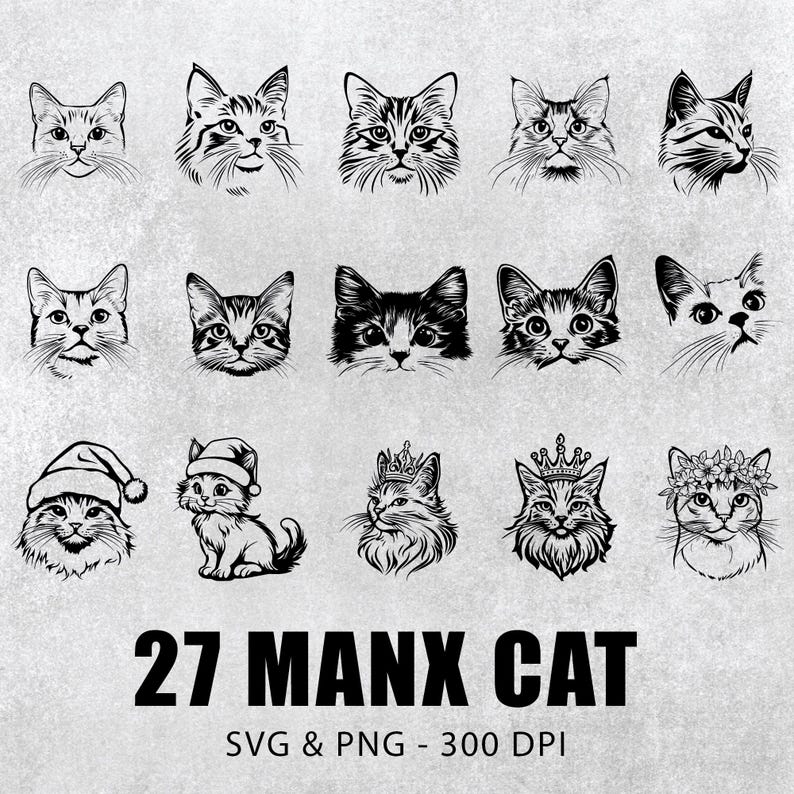 Manx Cat Svg Bundle, Manx Cat Silhouette Png, Manx Cat Clipart, Manx ...