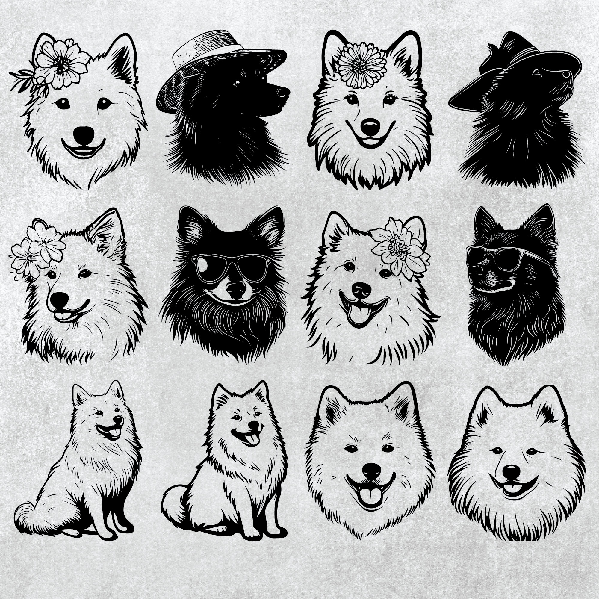 Japanese Spitz Silhouette Bundle: Vector Clipart, Decal Icon (SVG & PNG ...