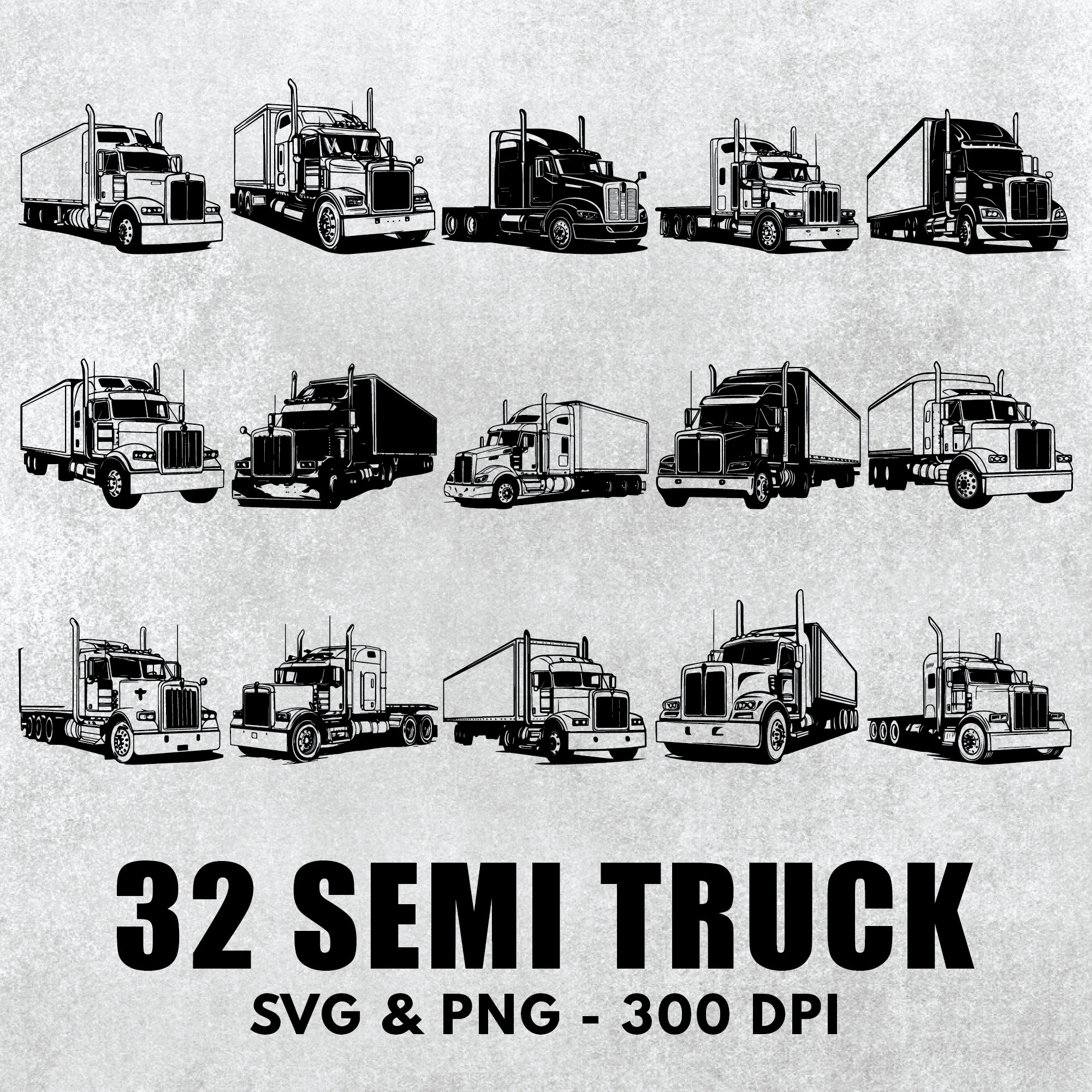 Semi Truck Silhouette Bundle Svg, Semi Truck Svg Vector Set, Semi Truck ...