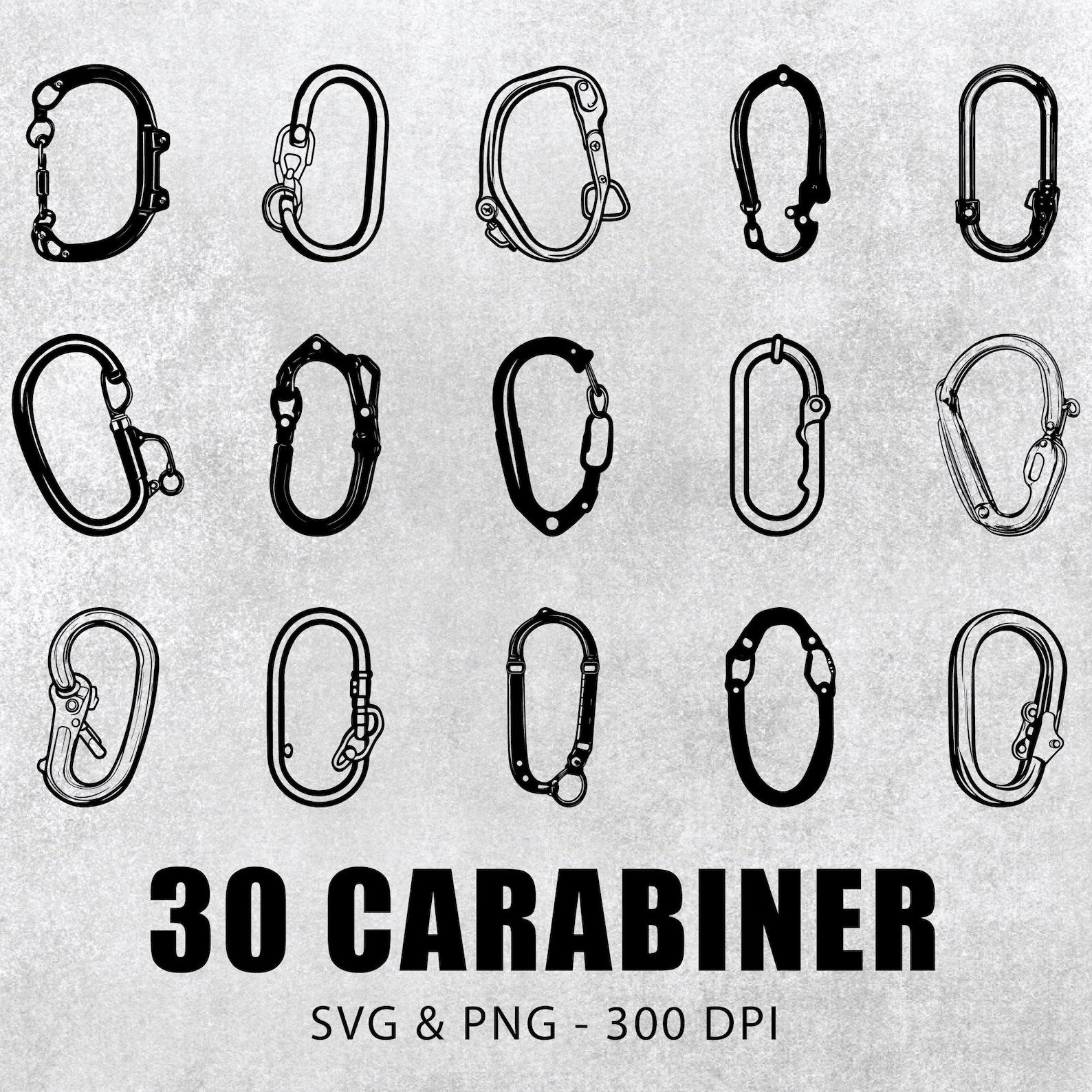 Carabiner SVG PNG Bundle: Vector Art, Clipart Silhouette (300 DPI) - Etsy