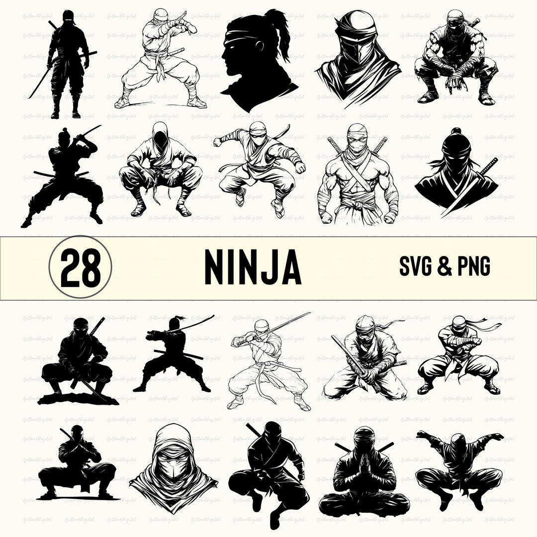 Ninja Svg Bundle, Ninja Silhouette, Ninja Clipart, Ninja Vector, Ninja ...