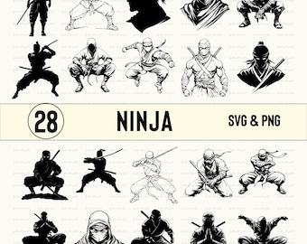 Ninja SVG Bundle: Silhouette Clipart, Cricut Cut Files (PNG, Vector) - Etsy