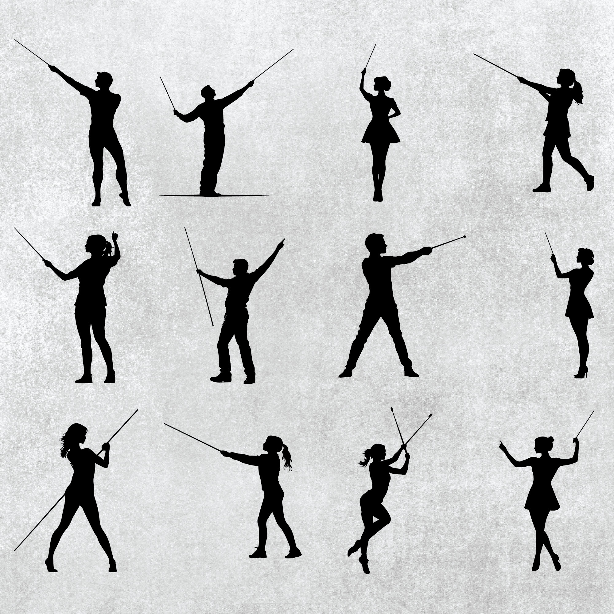 Baton Twirling Silhouette SVG Bundle: Clipart Vector Designs (PNG) - Etsy