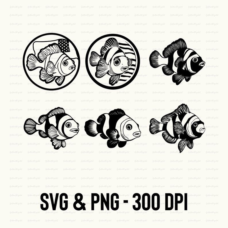 Clownfish SVG PNG Clipart: Fish Decal Designs (300 DPI) - Etsy