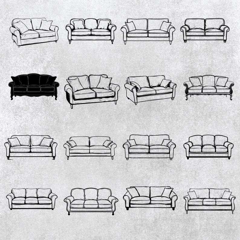 Sofa Svg Bundle, Sofa Vector Set, Sofa Clipart, Sofa Decal, Sofa Art ...