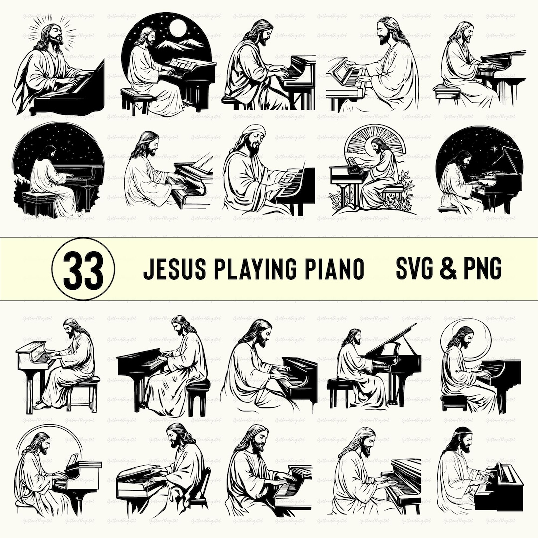 Jesus Playing Piano Svg Png Bundle, Jesus Playing Piano Clipart, Piano ...