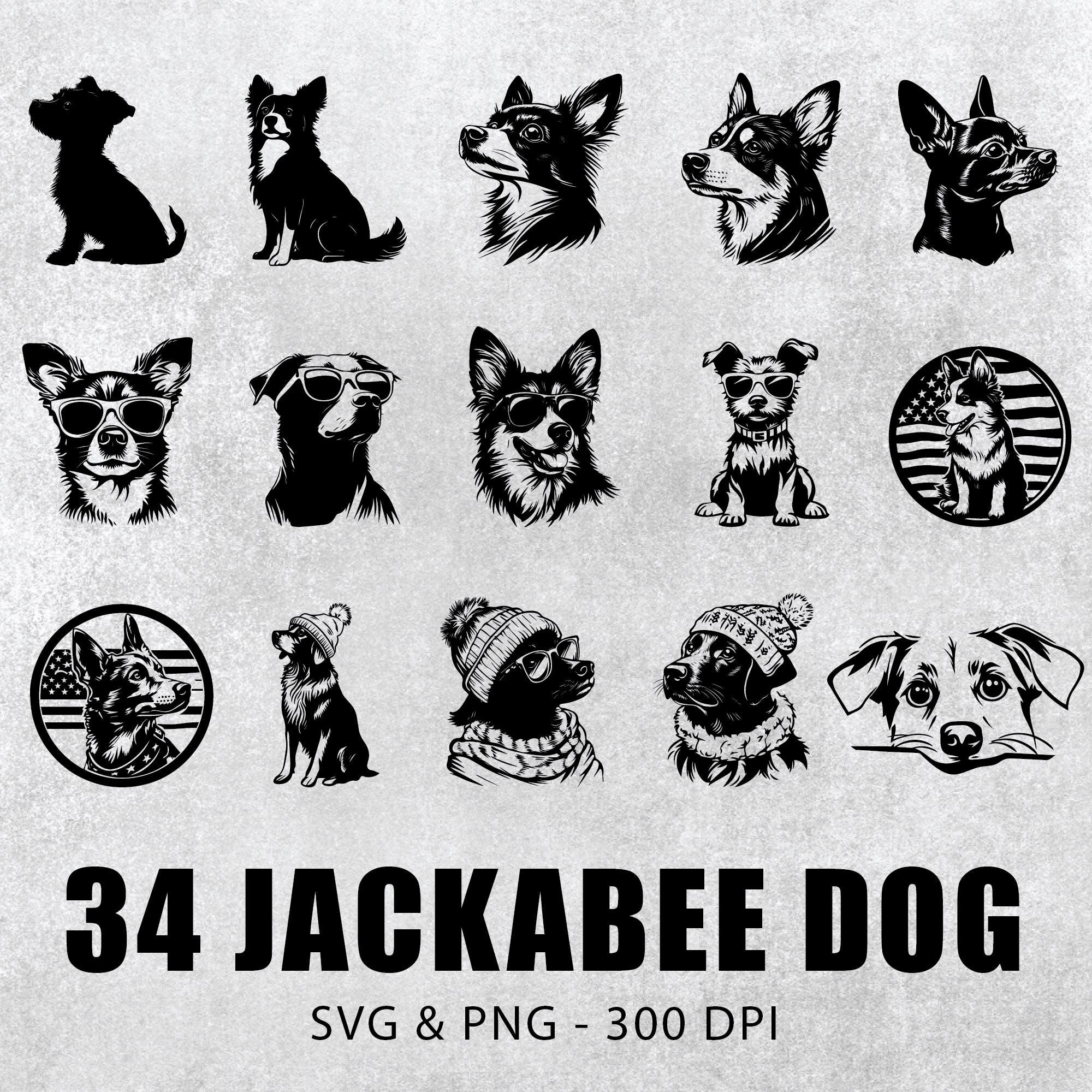 Jackabee Dog SVG Bundle: Silhouette Clipart, Decal Cut Files - Etsy