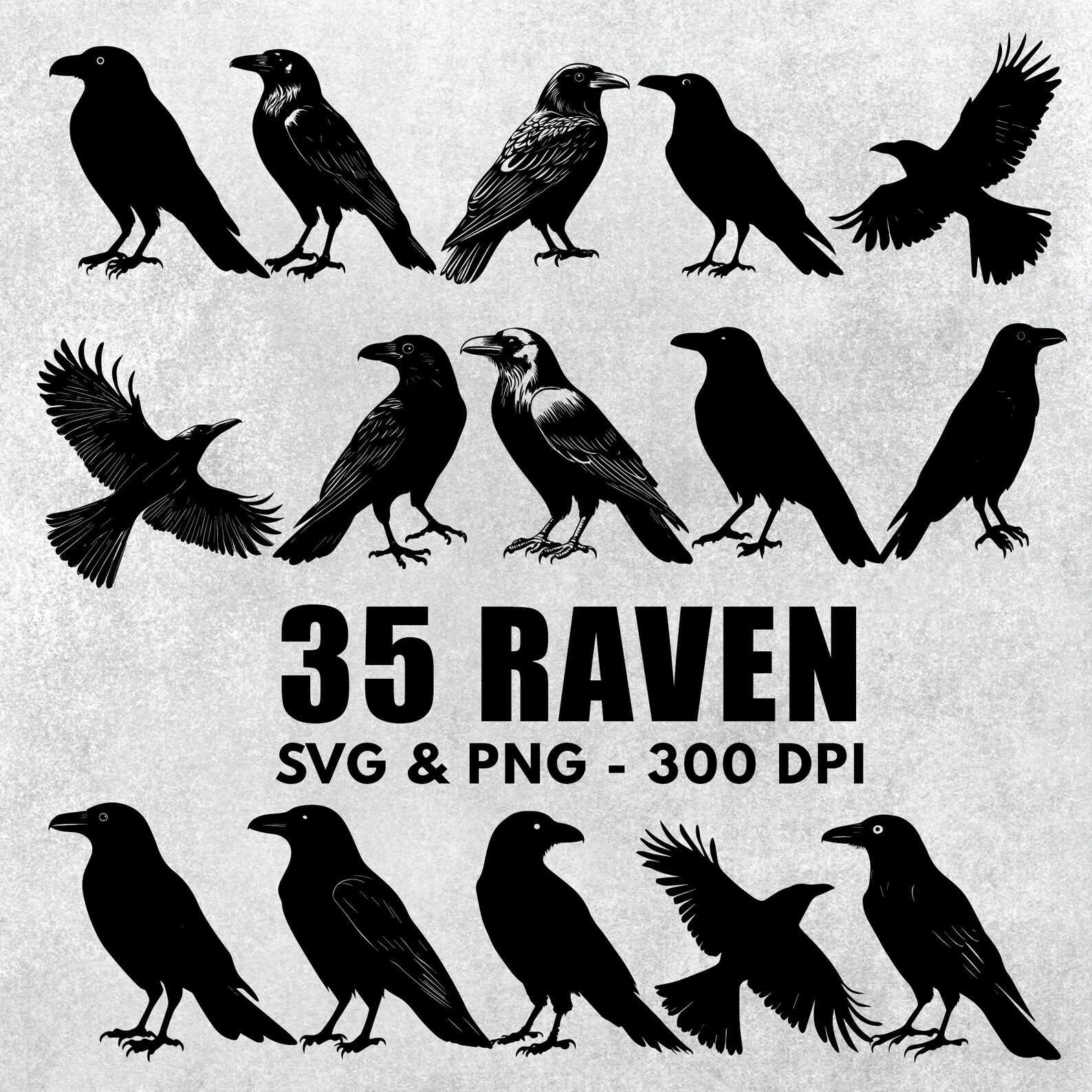 Raven Silhouette Bundle Svg, Raven Svg Vector Set, Raven Clipart Png ...