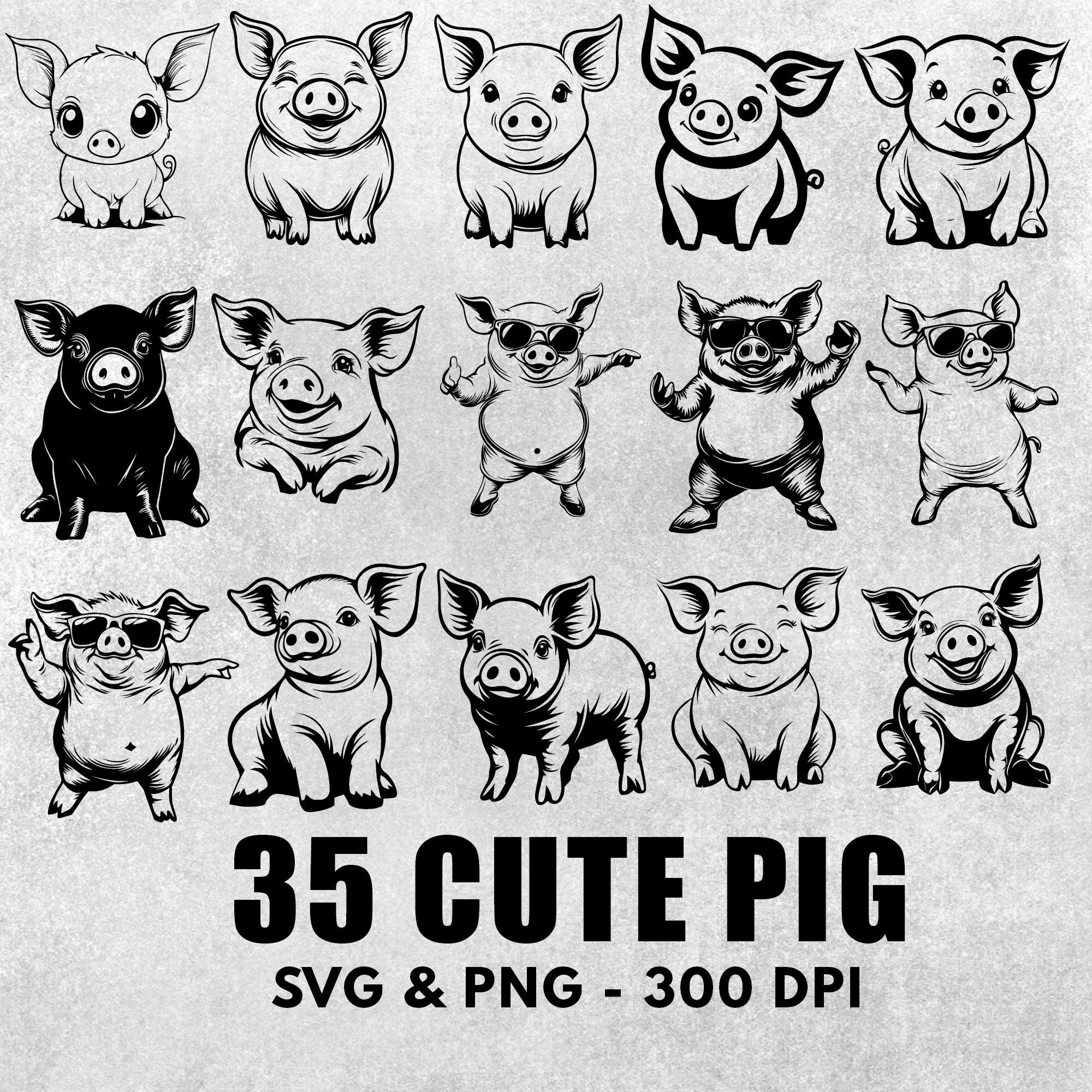 Cute Pig Svg Png Bundle, Cute Pig Clipart, Cute Pig Silhouette, Cute ...