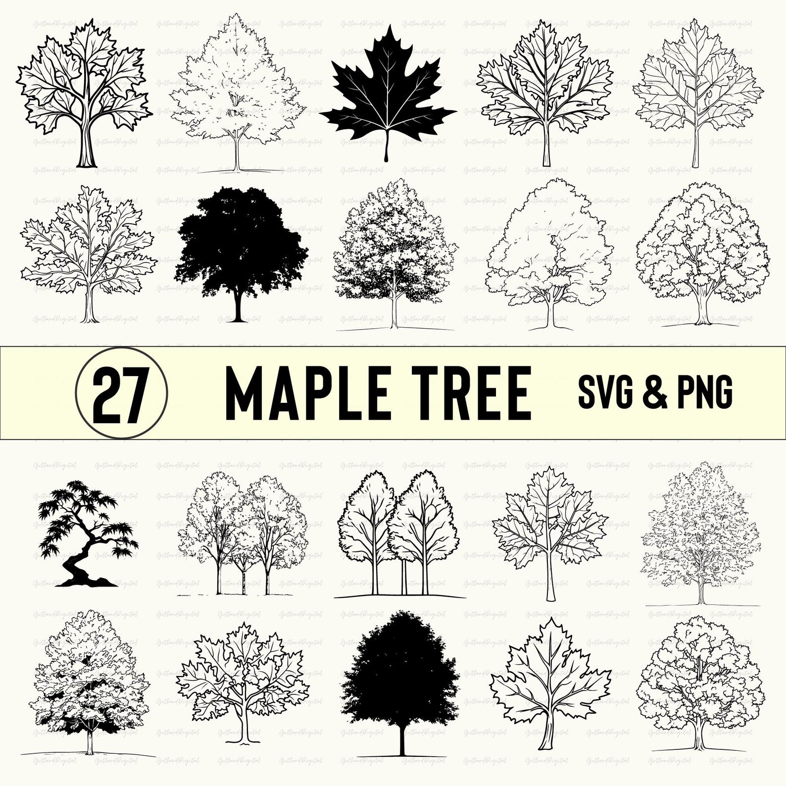 Maple Tree Silhouette: SVG PNG Clipart Vector Cut File - Etsy