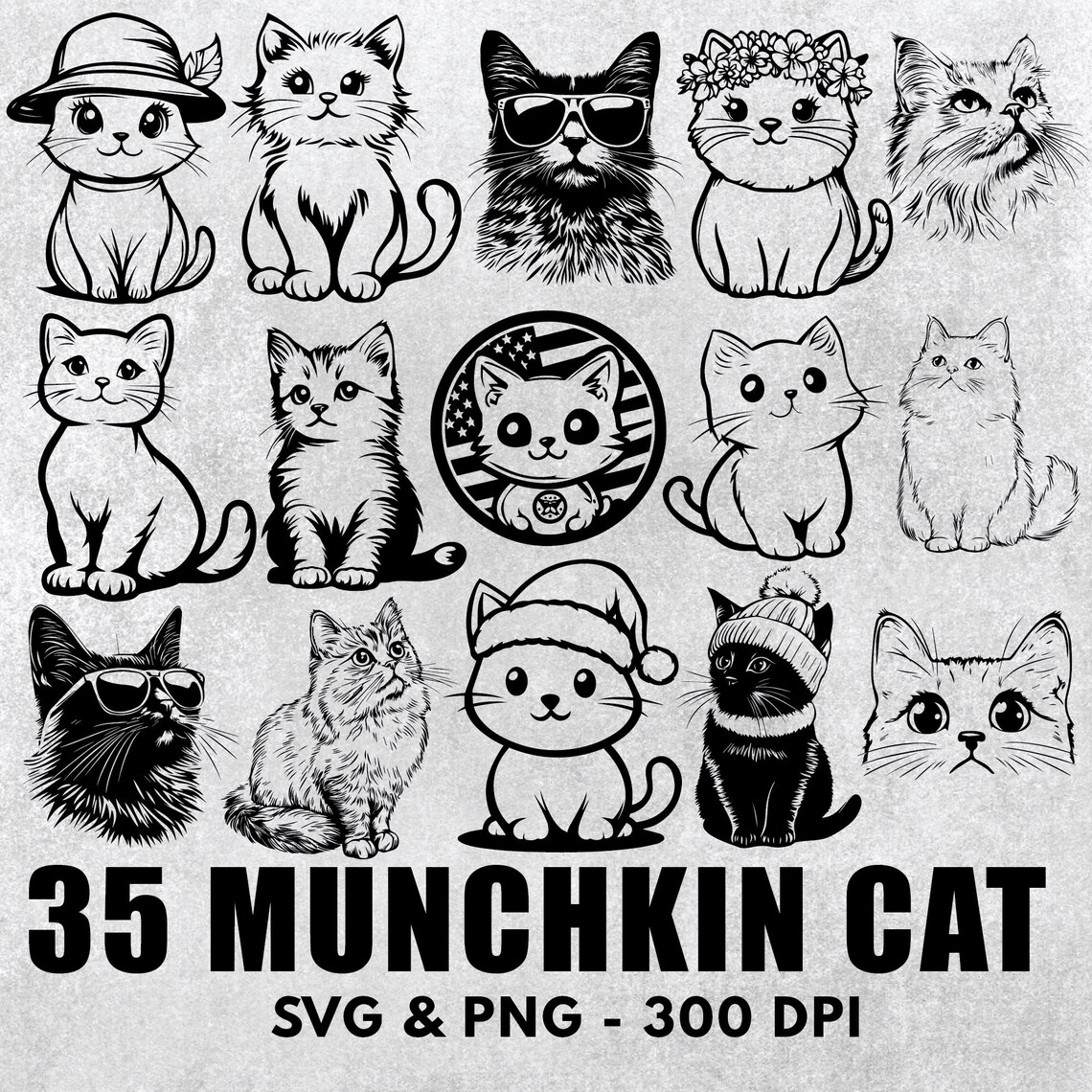 Munchkin Cat SVG Bundle: Silhouette Clipart Designs (PNG) - Etsy