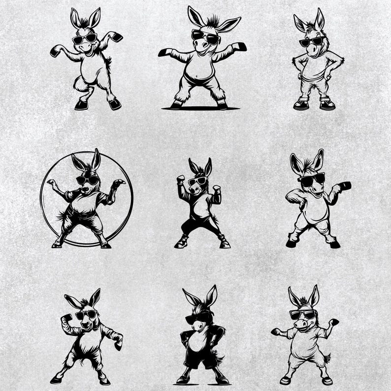 Cute Donkey Dancing Svg Png Bundle, Cute Donkey Dancing Silhouette ...