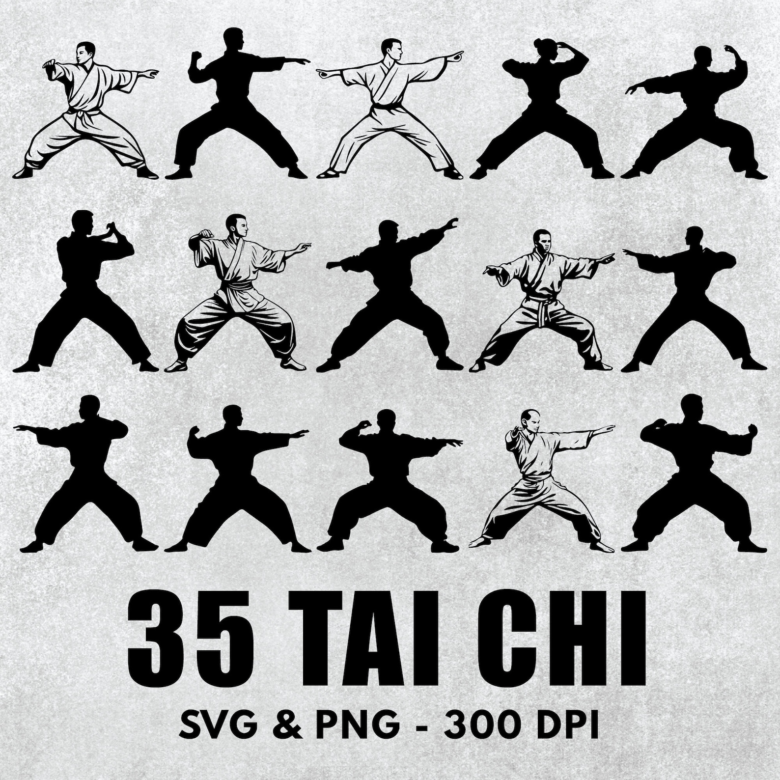 Tai Chi Silhouette SVG Bundle: Vector Clipart, Decal Files (PNG, SVG ...