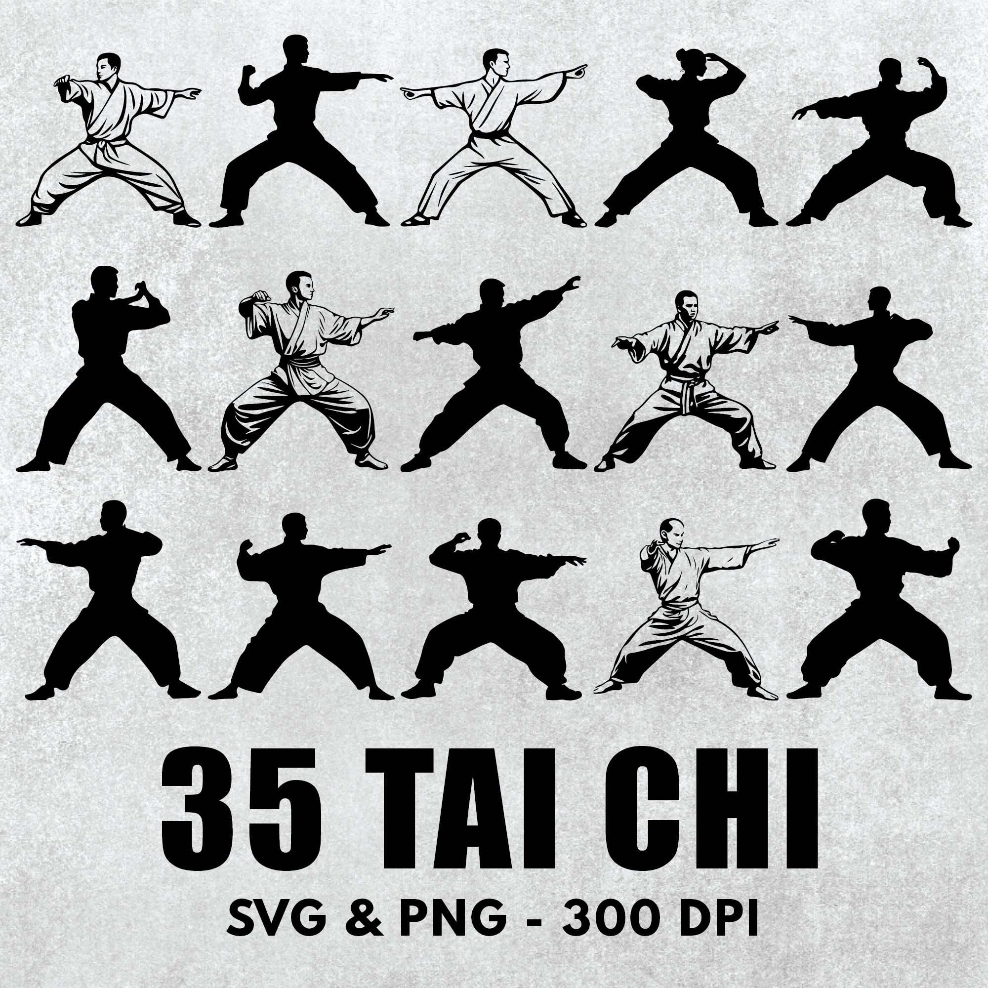 Tai Chi Svg Bundle, Tai Chi Silhouette, Tai Chi Clipart Vector, Tai Chi ...