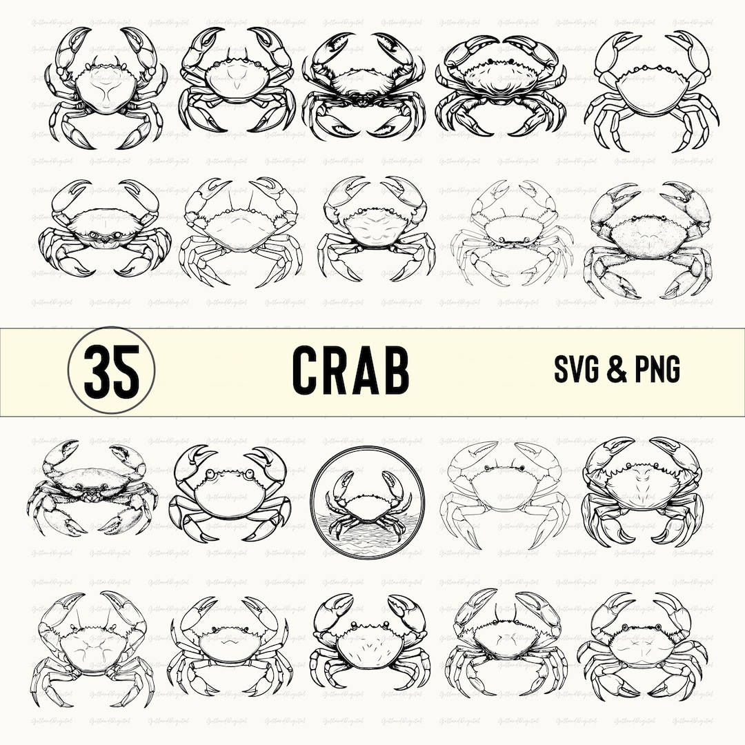 Crab Silhouette Bundle Svg, Crab Svg Vector Set, Crab Clipart Png, Crab ...