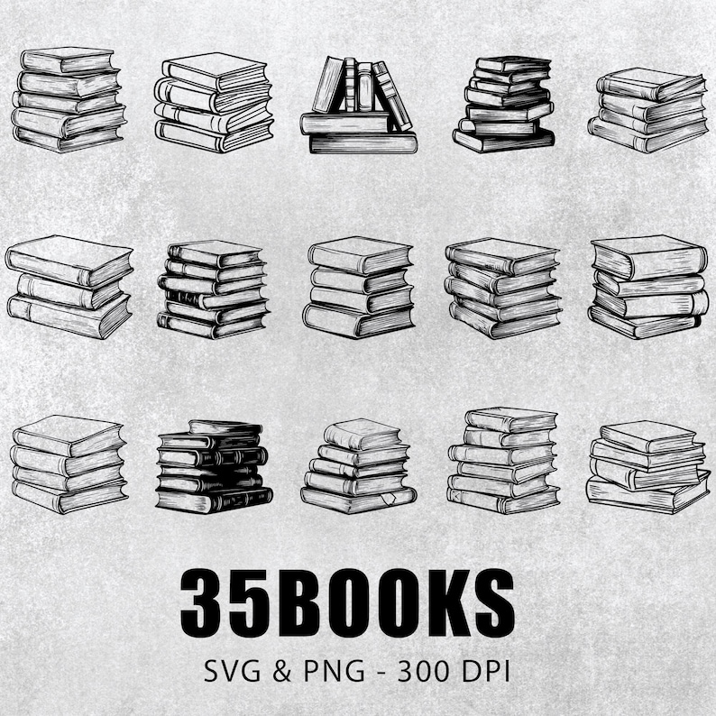 Books Svg Bundle, Books Silhouette Set, Books Clipart, Books Decal ...