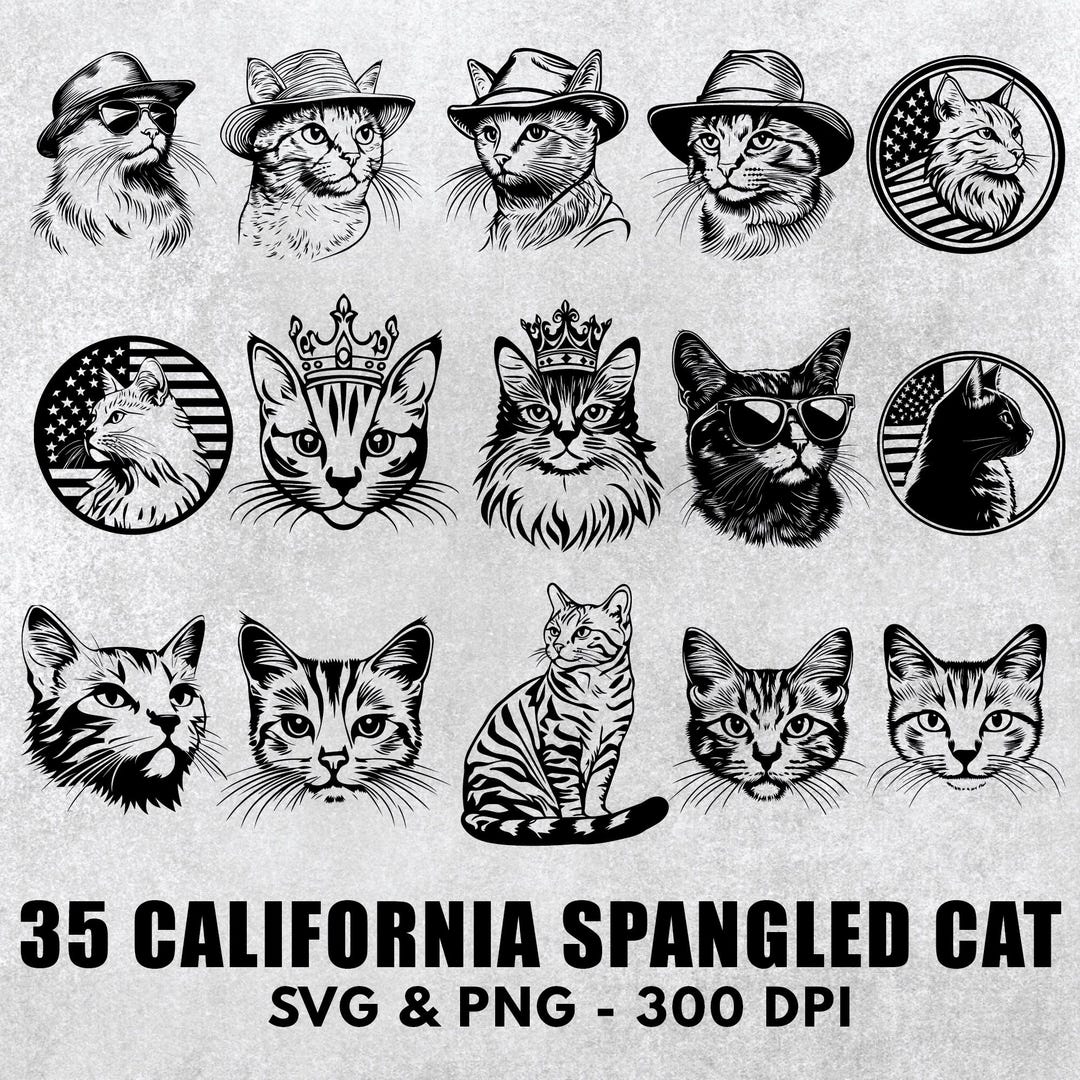 California Spangled Cat SVG Bundle: Clipart Silhouette Icon (PNG) - Etsy
