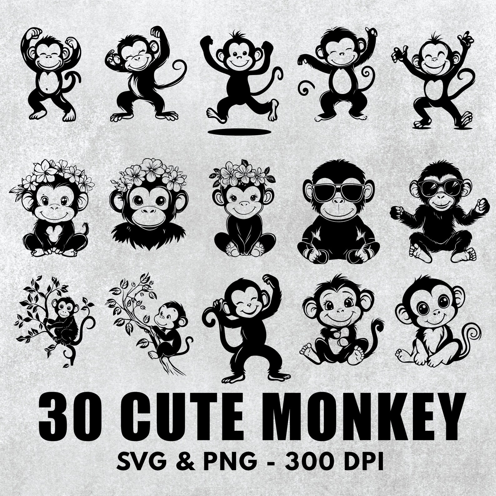 Cute Monkey Svg Bundle, Cute Monkey Silhouette, Cute Monkey Clipart ...