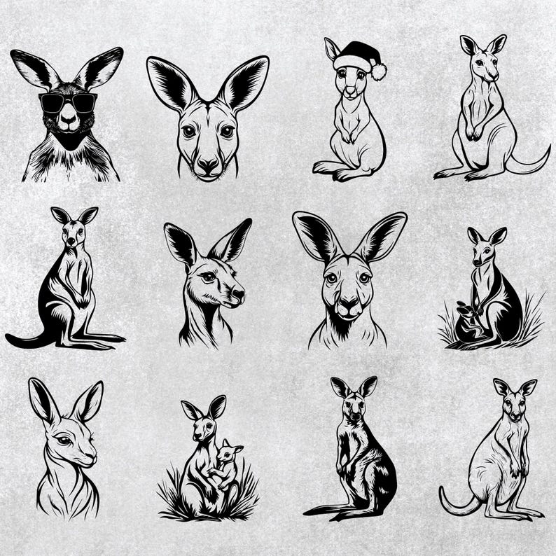 Kangaroo Svg Bundle, Kangaroo Vector Set, Kangaroo Clipart, Kangaroo ...