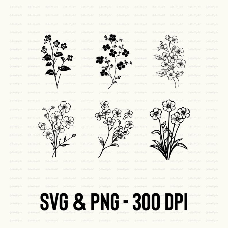 Forget Me Not Flowers SVG PNG Bundle: Floral Clipart, Silhouette ...
