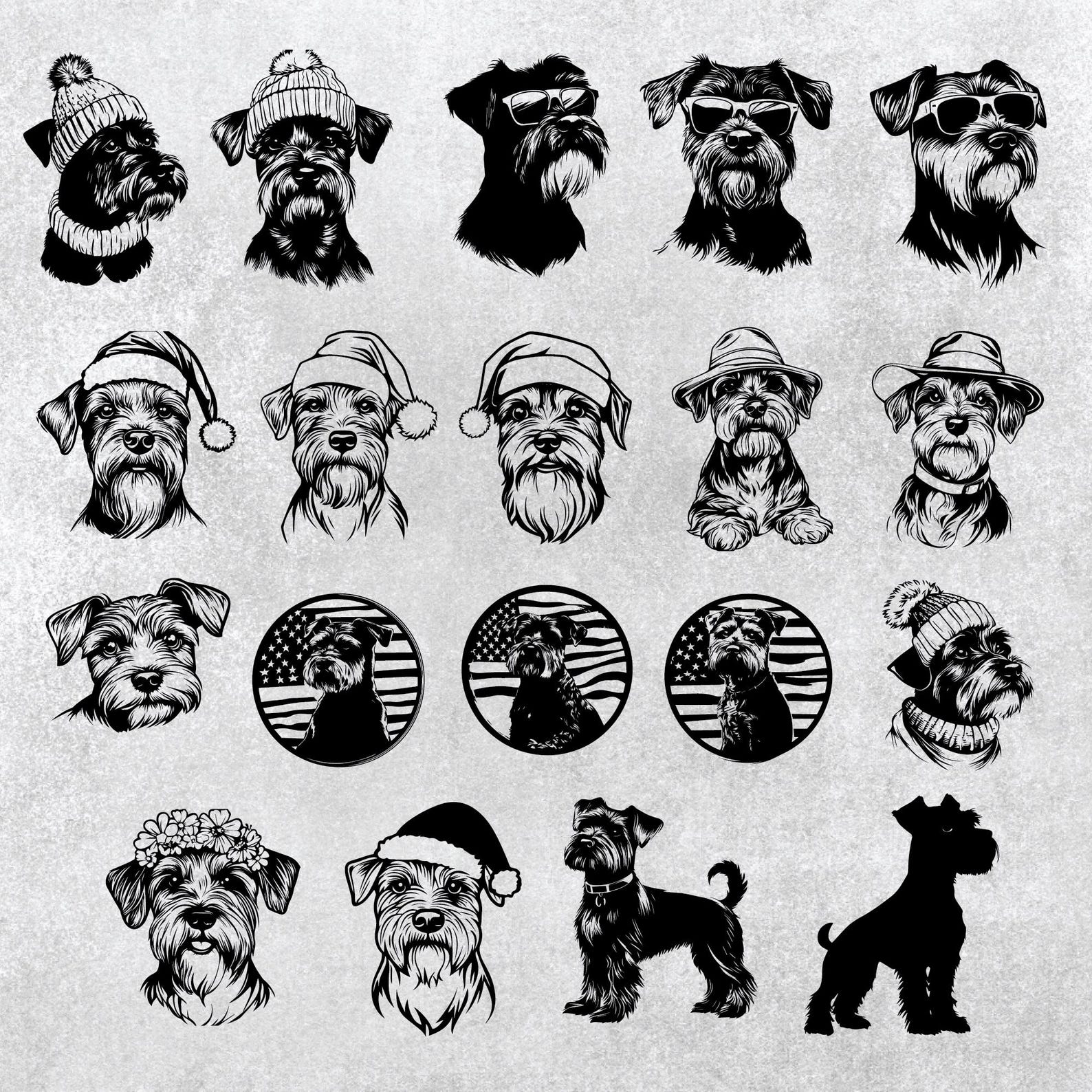 Miniature Schnauzer Svg Bundle, Miniature Schnauzer Silhouette Set ...