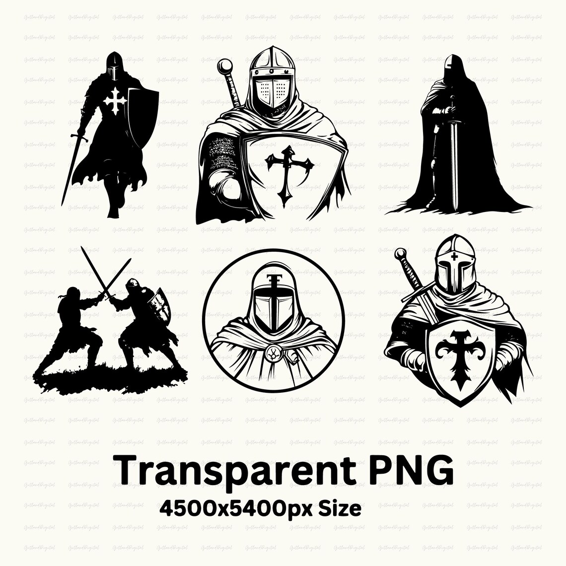 Crusader Clipart: Silhouette Vector Cut Files (SVG, PNG) - Etsy