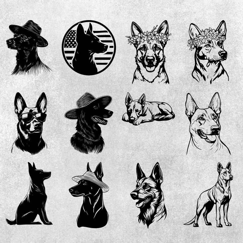 Belgian Malinois SVG Bundle: Dog Silhouette Clipart (PNG, Vector) - Etsy