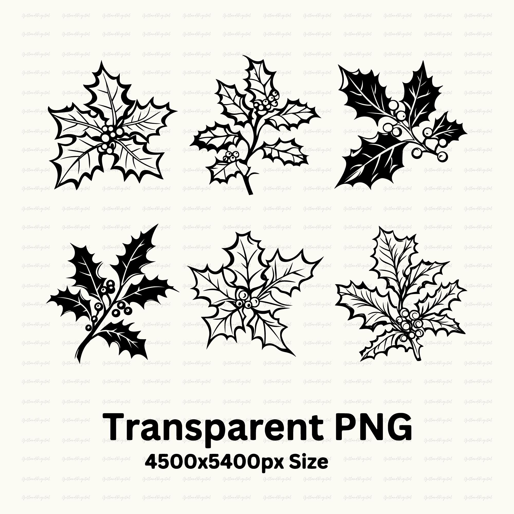 Holly SVG PNG Bundle: Christmas Clipart, Silhouette Cut Files (digital ...