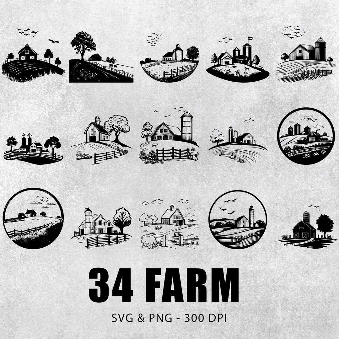 Farm Svg Bundle, Farm Silhouette Set, Farm Clipart, Farm Decal, Farm ...