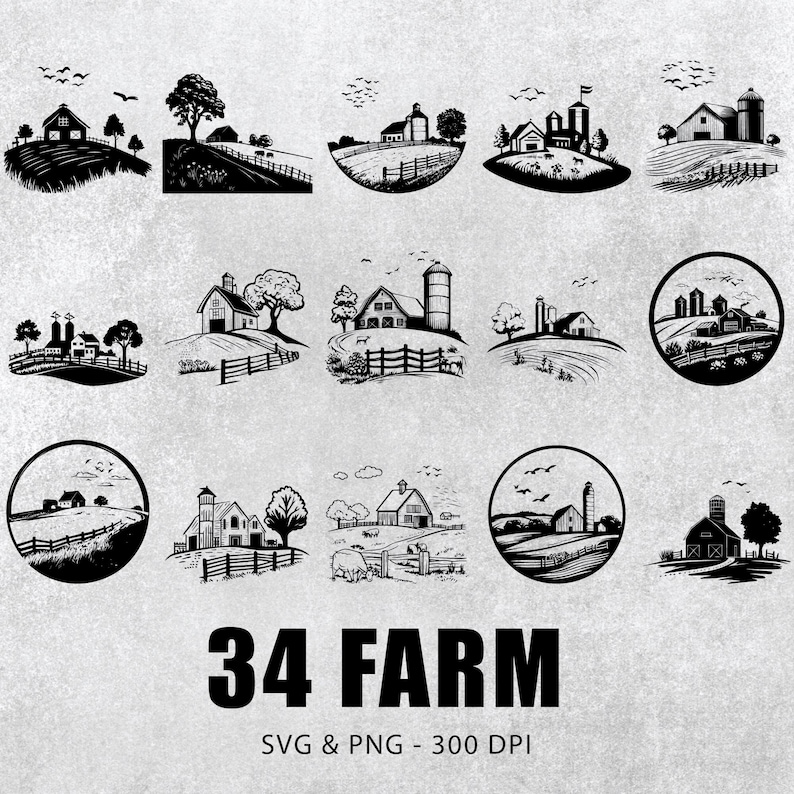 Farm Svg Bundle, Farm Silhouette Set, Farm Clipart, Farm Decal, Farm ...