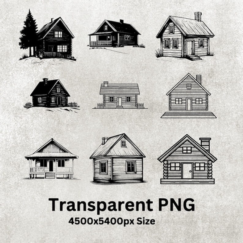 Wooden House SVG Bundle: Silhouette Clipart, Vector Decal (PNG) - Etsy
