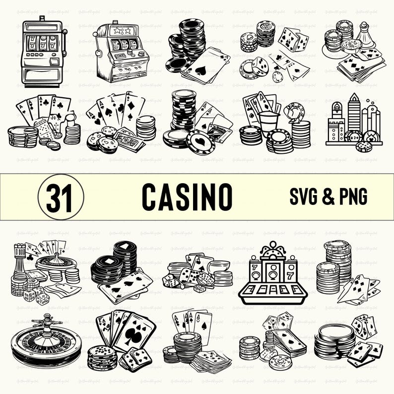 Casino SVG & PNG Clipart Set: Silhouette Vector Graphics (digital ...