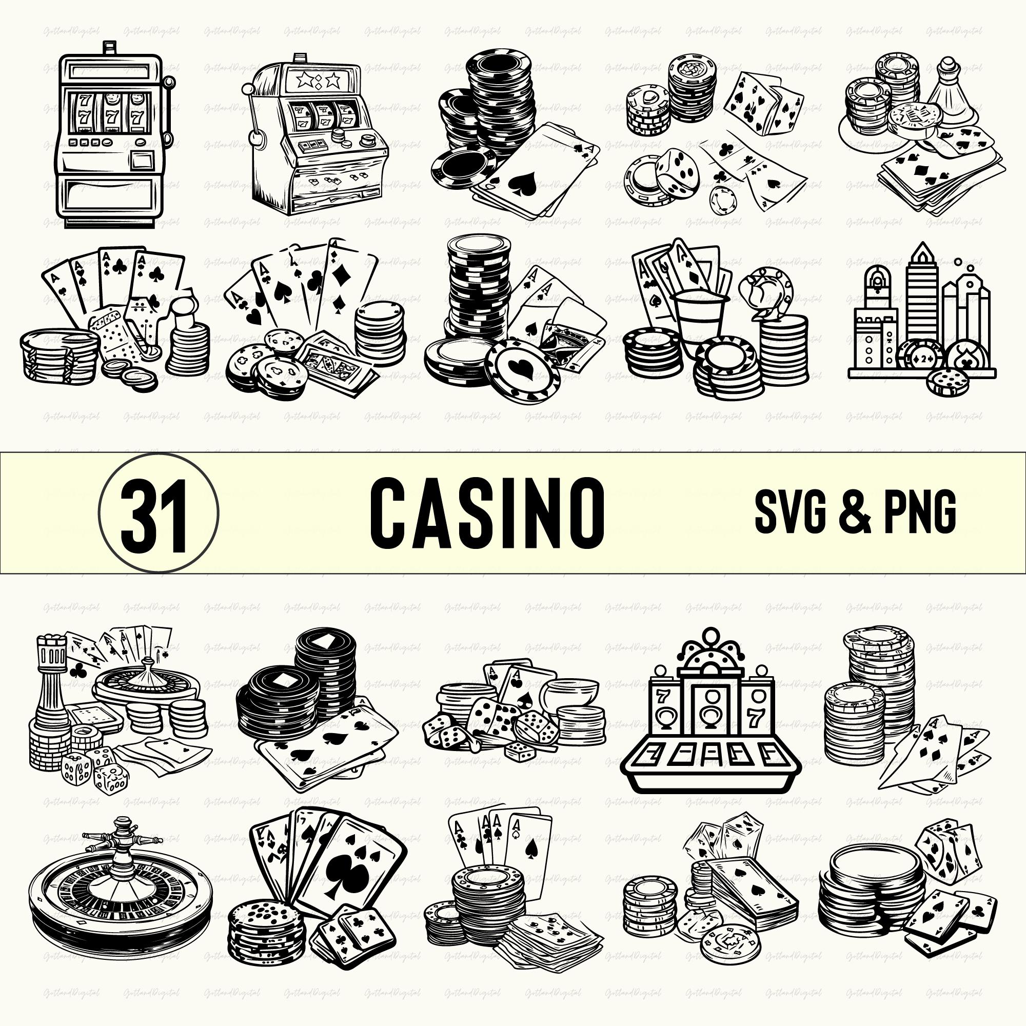 Casino SVG & PNG Clipart Set: Silhouette Vector Graphics (digital ...