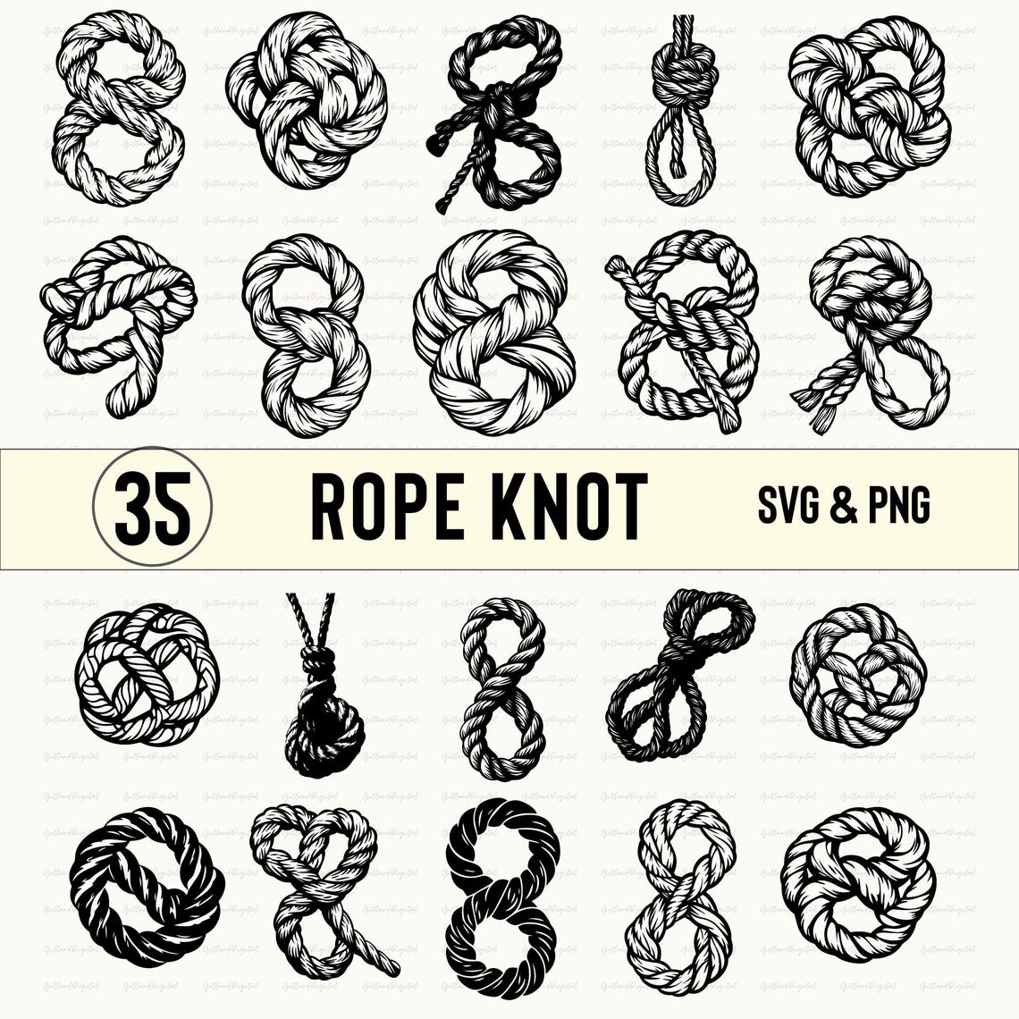 Rope Knot Svg Bundle, Rope Knot Silhouette, Rope Knot Clipart, Rope ...