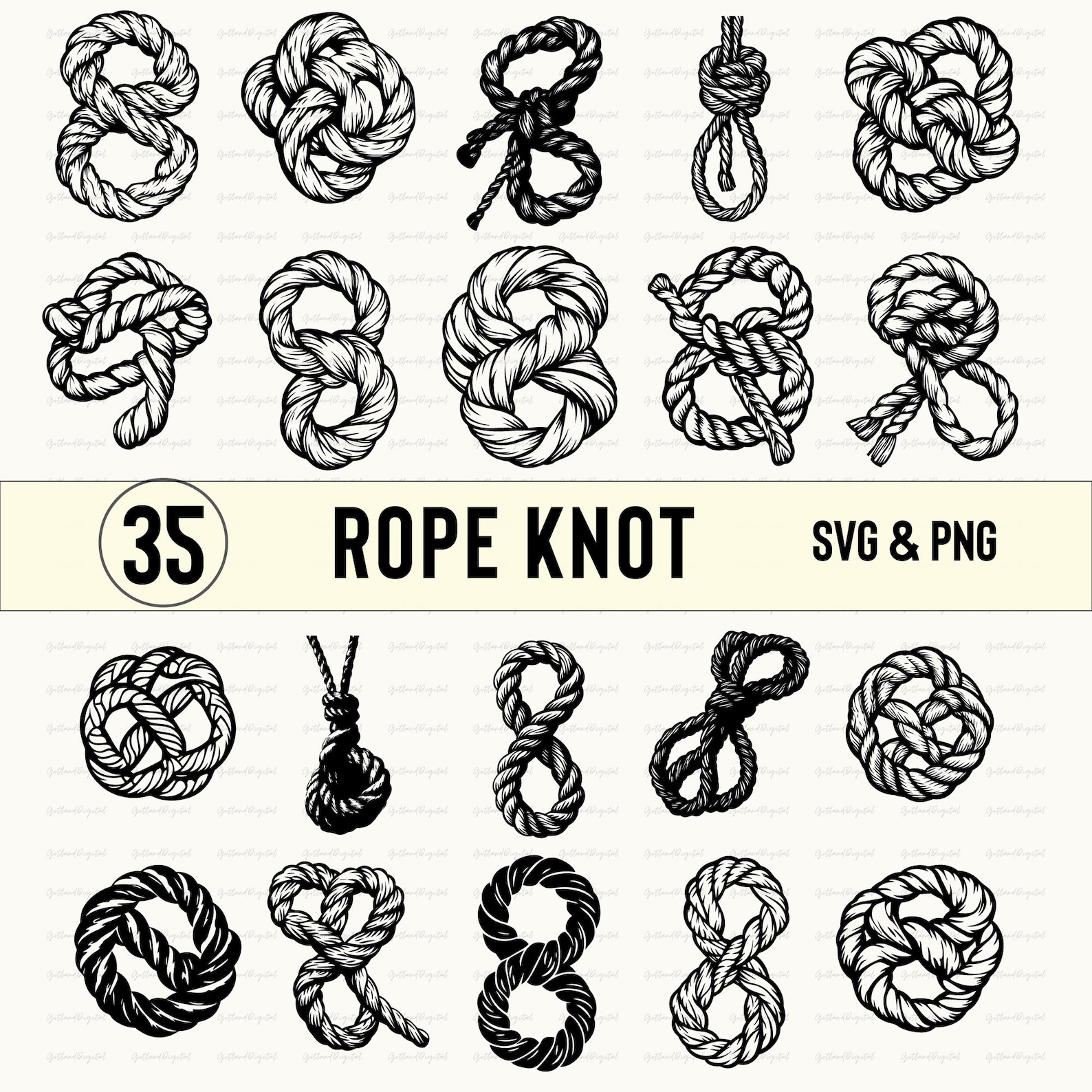 Rope Knot Svg Bundle, Rope Knot Silhouette, Rope Knot Clipart, Rope ...