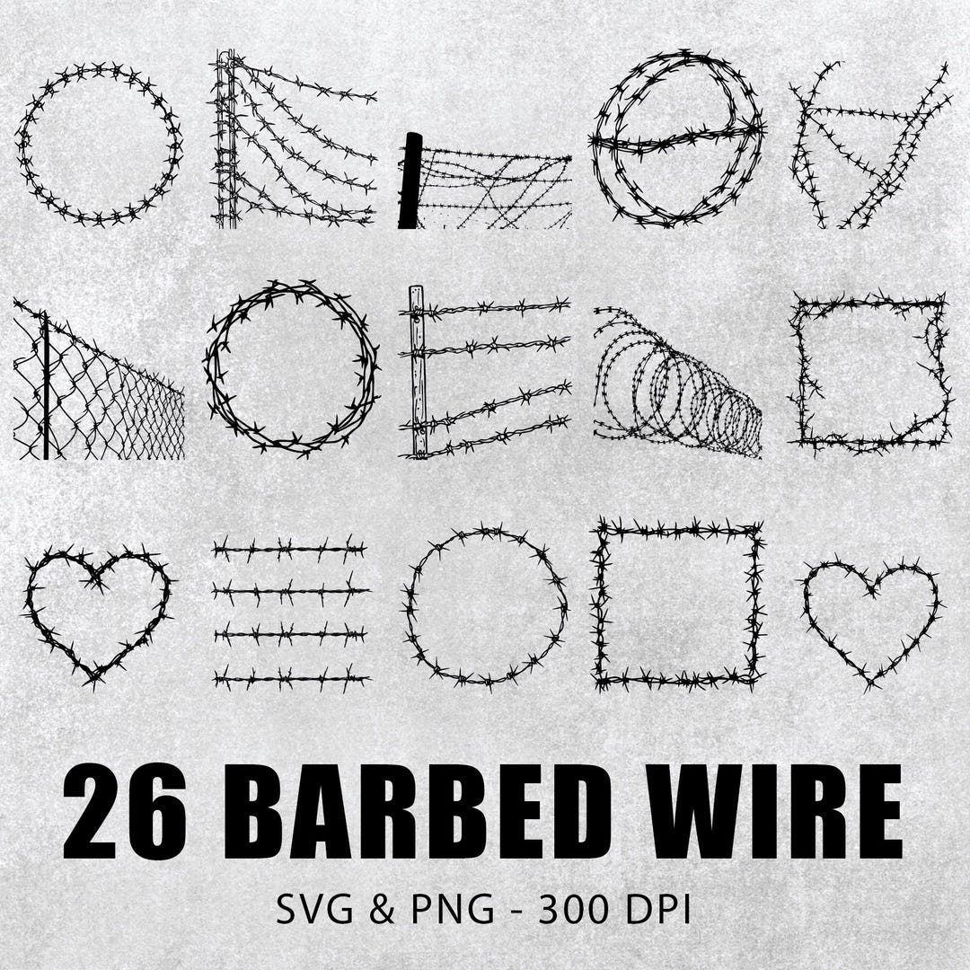 Barbed Wire Svg Bundle, Barbed Wire Silhouette Set, Barbed Wire Clipart ...