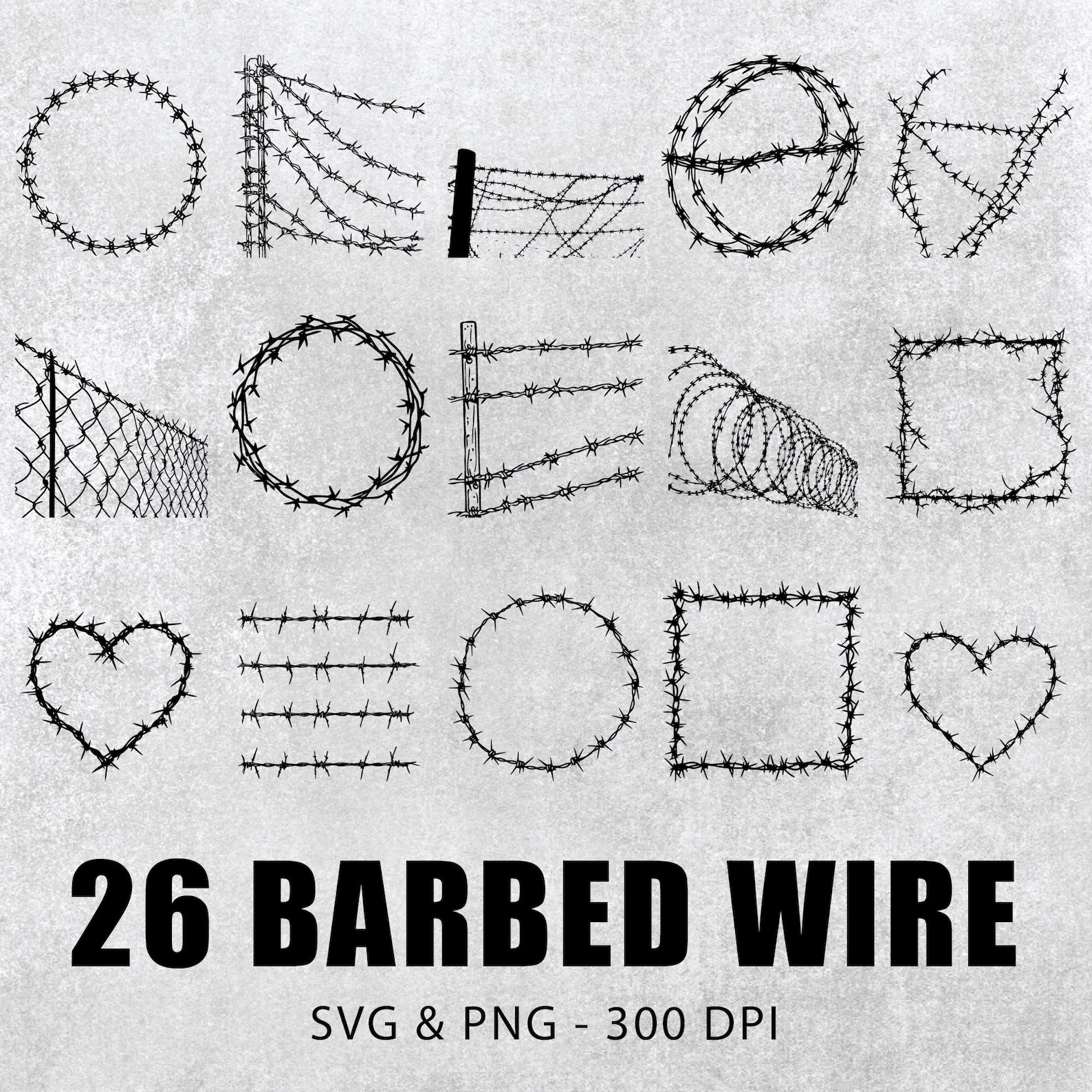 Barbed Wire Svg Bundle, Barbed Wire Silhouette Set, Barbed Wire Clipart ...
