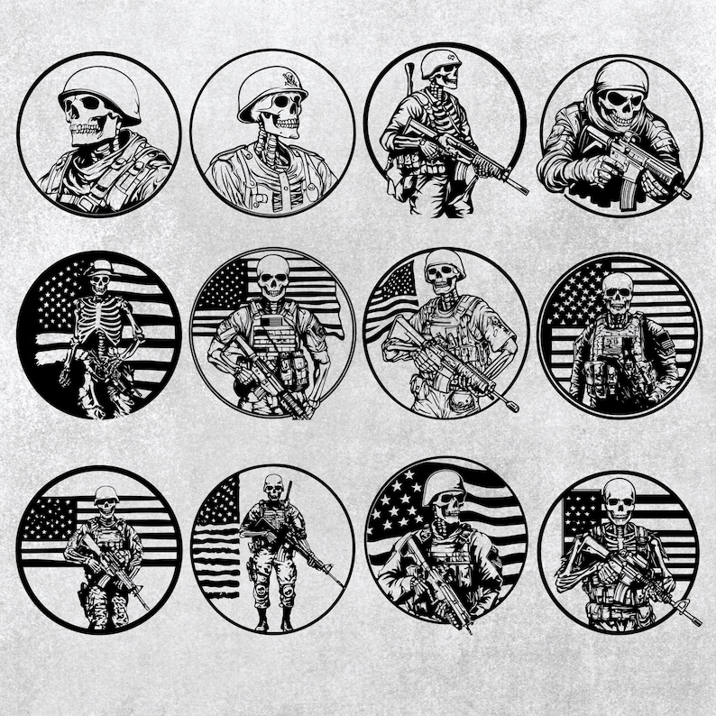 Skeleton Soldier SVG Bundle: Vector Clipart, Decal Designs (PNG) - Etsy