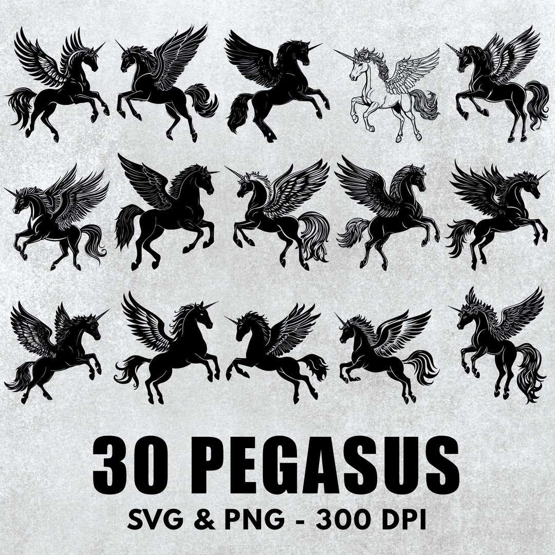 Pegasus Svg Bundle, Pegasus Silhouette, Pegasus Clipart, Pegasus Vector ...