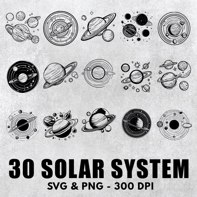 Solar System Svg Bundle, Solar System Silhouette, Solar System Clipart ...