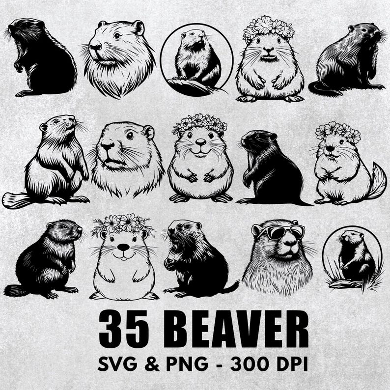 Beaver Clipart: Silhouette Vector Art Bundle (SVG, PNG) - Etsy