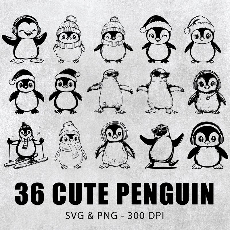 Cute Penguin Clipart - Etsy