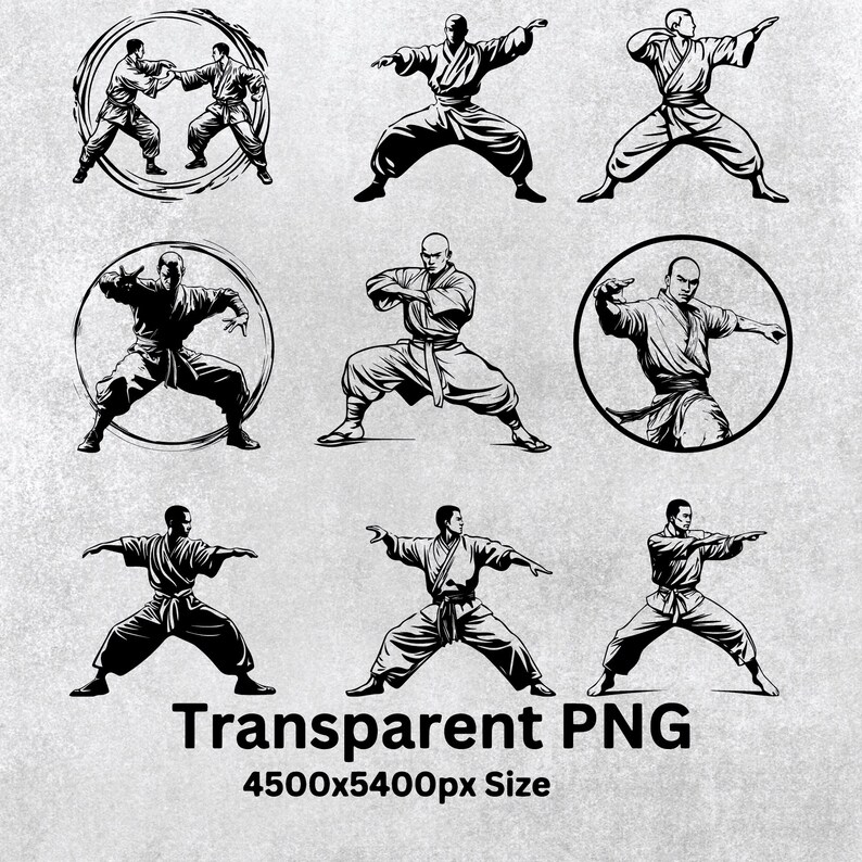 Kung Fu Silhouette SVG PNG Bundle: Martial Arts Clipart (digital ...