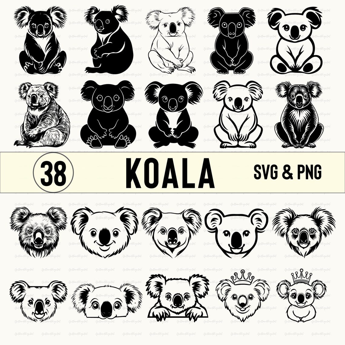 Koala Svg Bundle, Koala Silhouette, Koala Clipart, Koala Vector, Koala ...