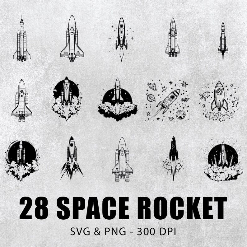 Space Rocket Clipart: SVG PNG Cut Files, Rocket Decal Set - Etsy